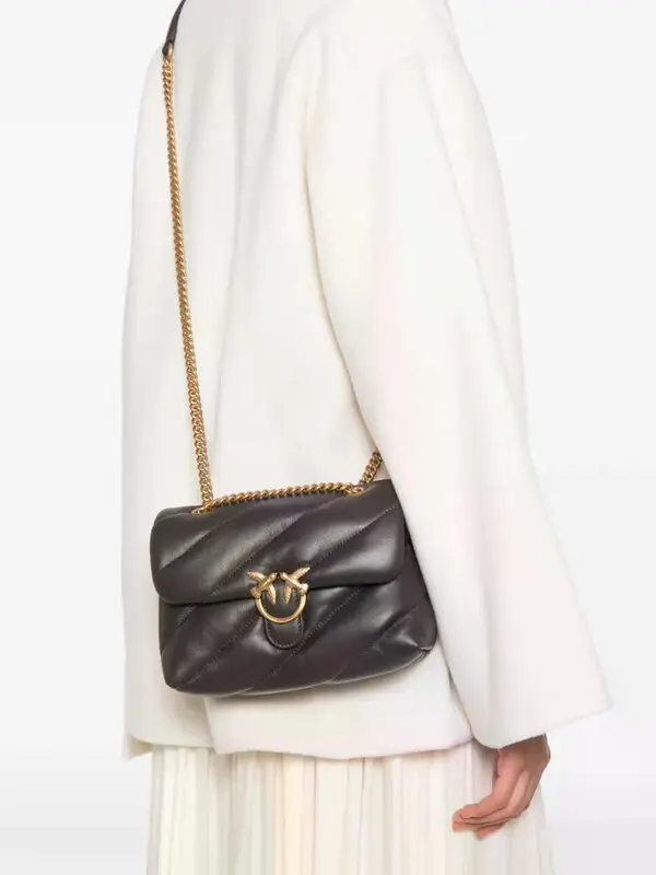 Pinko Love Puff Quilted Leather Shoulder Bag - Brown