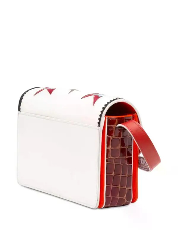 CHRISTIAN LOUBOUTIN Croc Embossed Trimmed Crystal Embellished Leather Loubi54 Giddy Cross Body Bag - White
