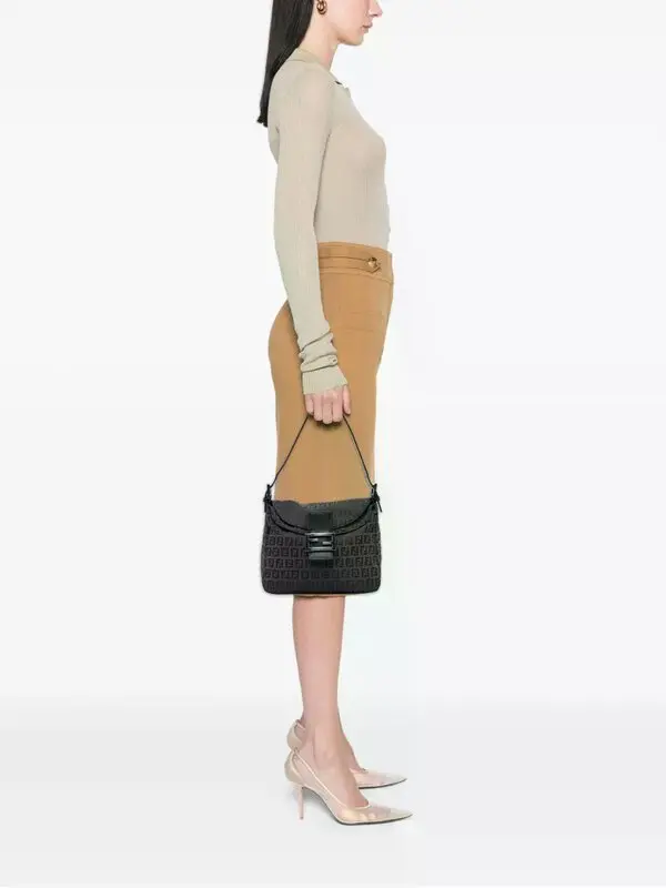 Fendi Zucchino Canvas Double Flap Mamma Shoulder Bag