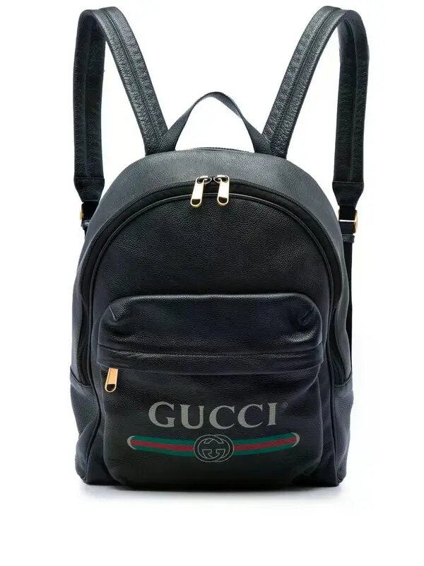 Gucci 2016-2026 Leather Logo Backpack - Black