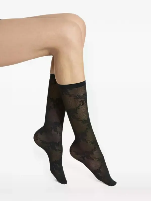Wolford Floral-lace Net Socks - Black
