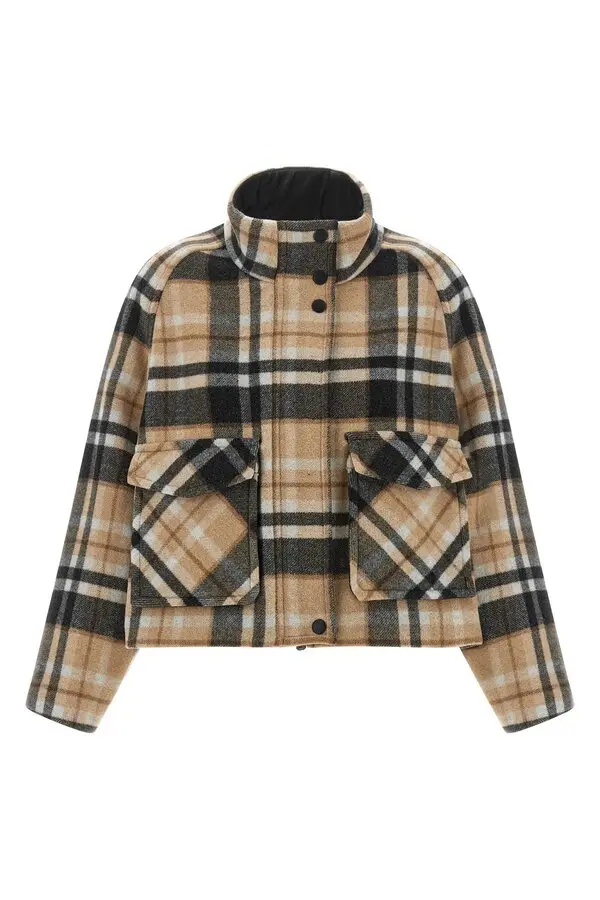 Pinko Checked Wool-blend Crop Jacket