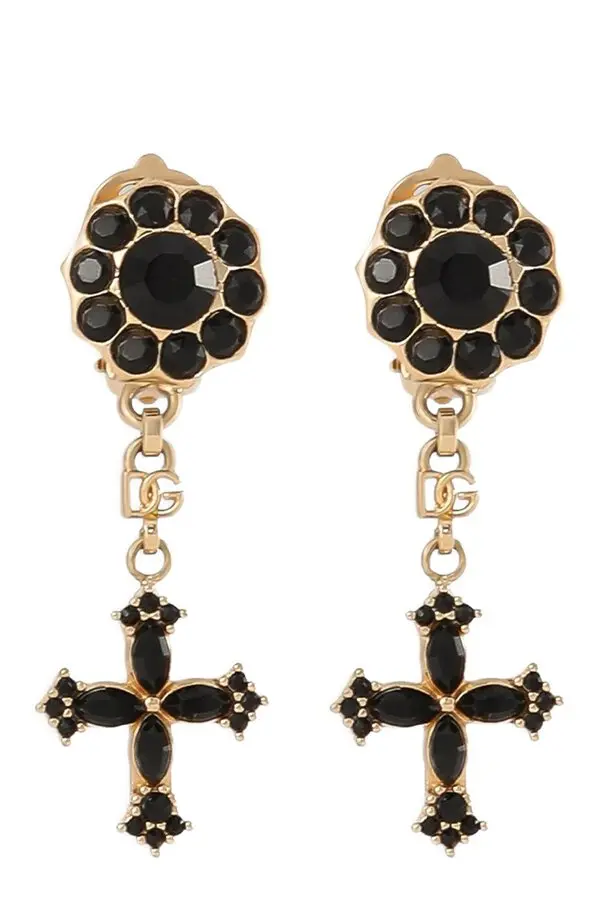 Dolce & Gabbana Cross Pendant Earrings - Black