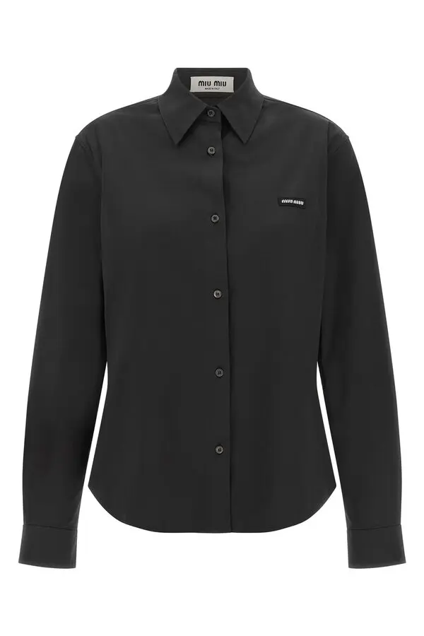 Miu Miu Poplin Shirt With Logo - Black
