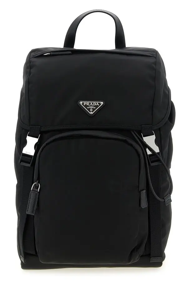 Prada Re-nylon Logo Backpack - Black