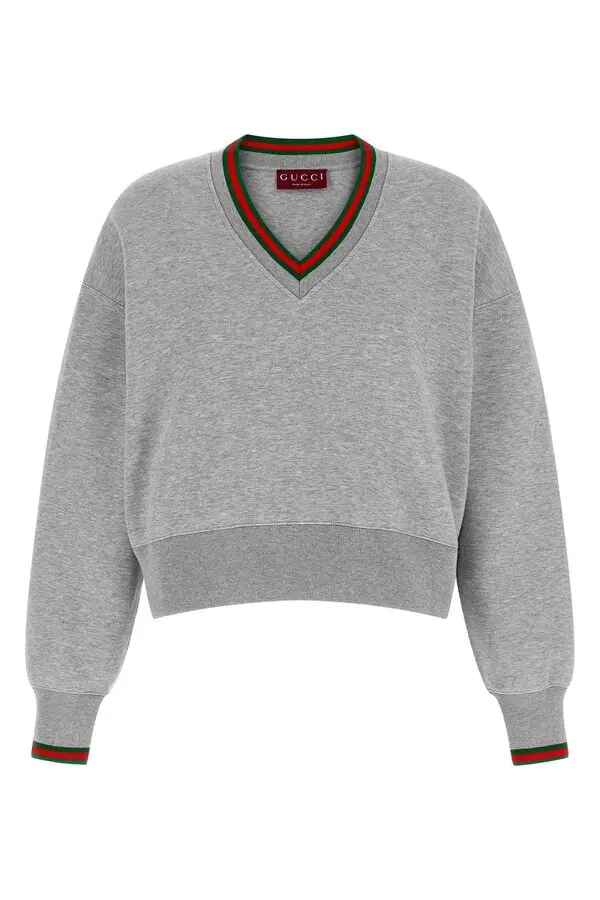 Gucci Web Mélange Cotton Jersey Sweatshirt - Gray