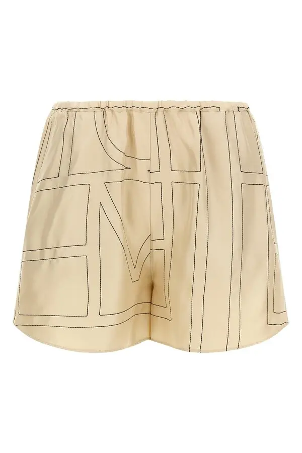 TOTEME Silk Monogram Shorts - Beige