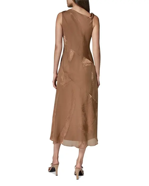 Donna Karan New York Satin Burnout Asymmetrical Neck Midi Dress