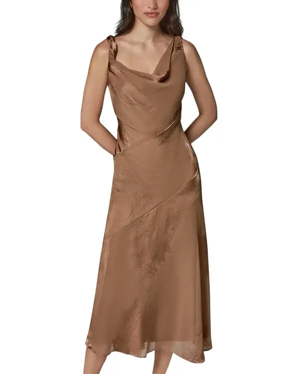 Donna Karan New York Satin Burnout Asymmetrical Neck Midi Dress