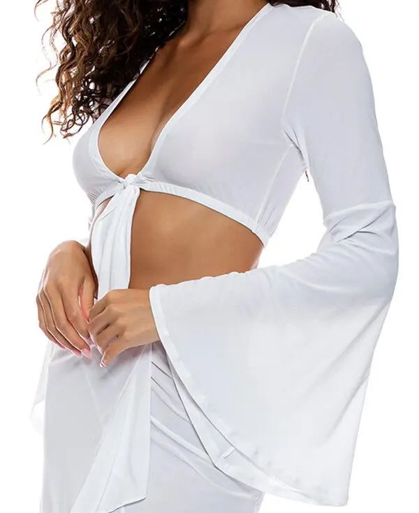 Luli Fama Cosita Buena Bell Sleeve Crop Top - White