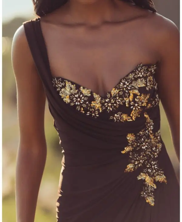 Mac Duggal One Shoulder Embellished Jersey Gown
