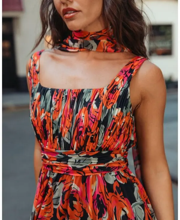 Mac Duggal Printed Chiffon Sleeveless A-line Gown With Scarf - Rose