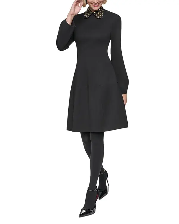 Sonia Rykiel Paris Domino Embellished Collar Long Sleeve Dress