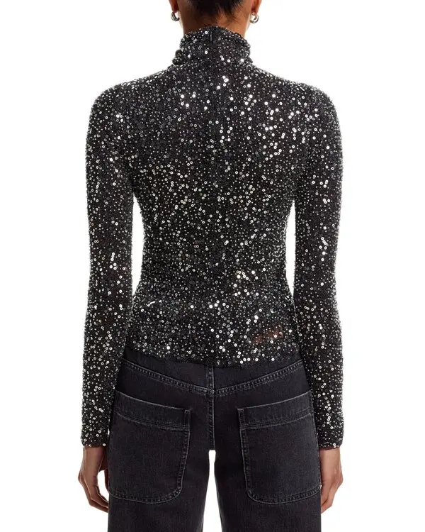 Isabel Marant Étoile Lou Sequin Embellished Mock Neck Long Sleeve Top