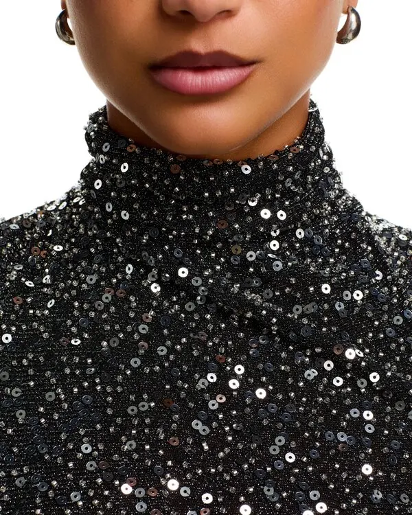 Isabel Marant Étoile Lou Sequin Embellished Mock Neck Long Sleeve Top