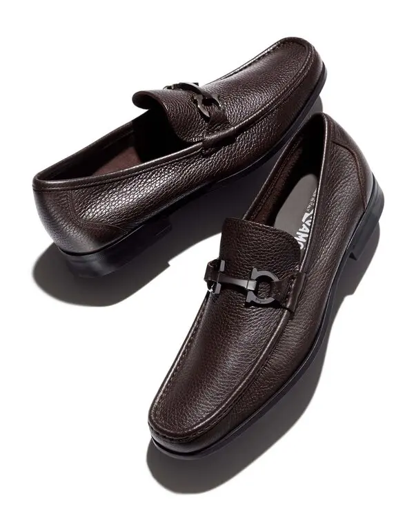FERRAGAMO Grandioso Double Gancini Bit Leather Loafers Regular - Dark Brown