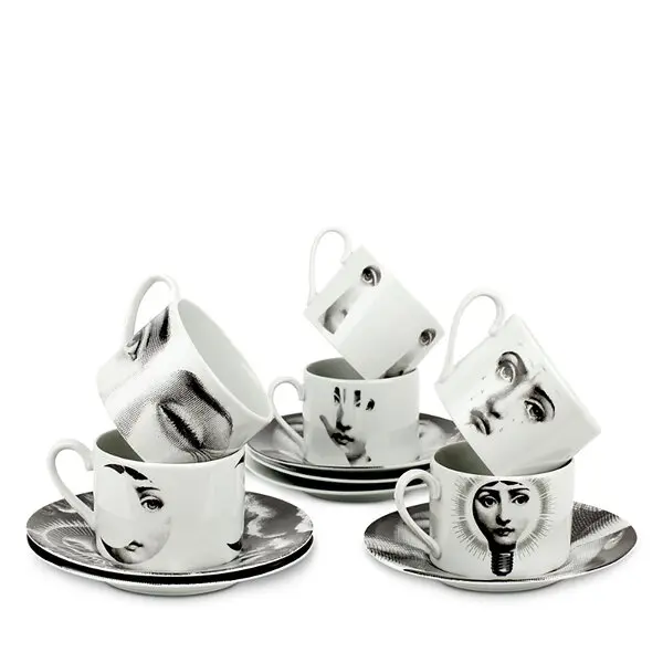 FORNASETTI Tema E Variazioni Teacup And Saucer, Set Of 6 - No Color