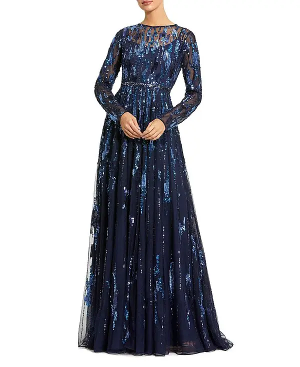 Mac Duggal Long Sleeve Sequin Embellished Gown