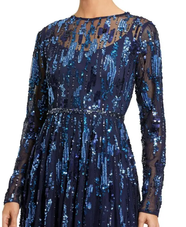 Mac Duggal Long Sleeve Sequin Embellished Gown