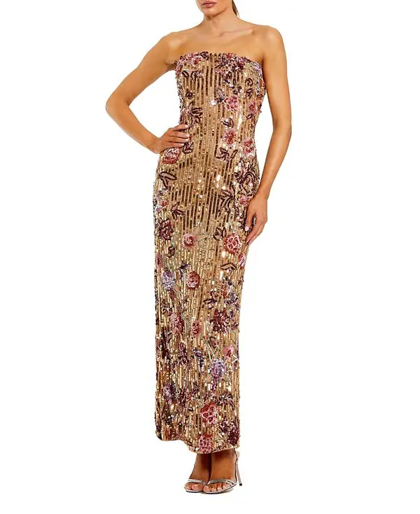 Mac Duggal Floral Embellished Strapless Column Dress