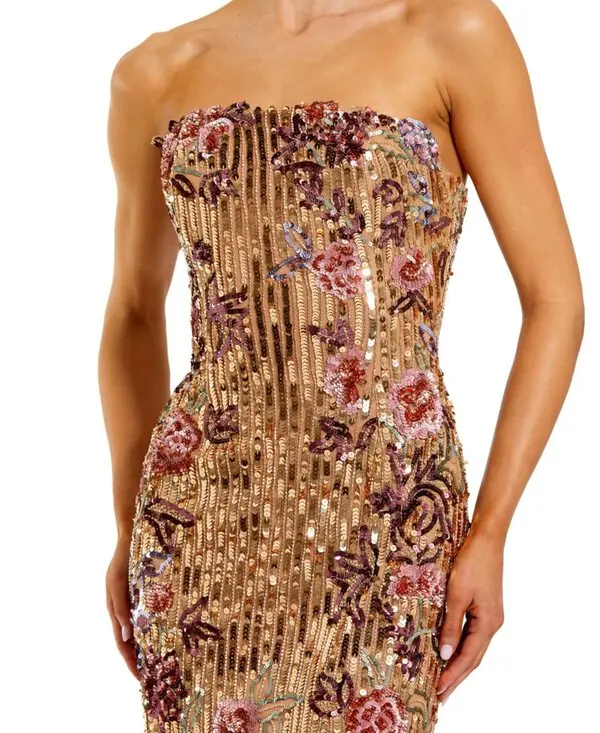 Mac Duggal Floral Embellished Strapless Column Dress