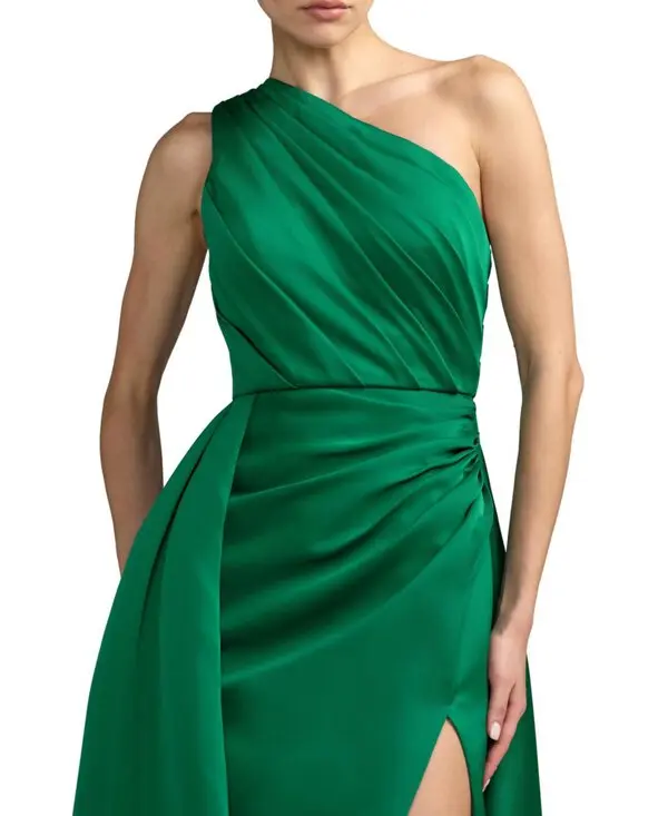 Mac Duggal One Shoulder Satin Gown With Overskirt