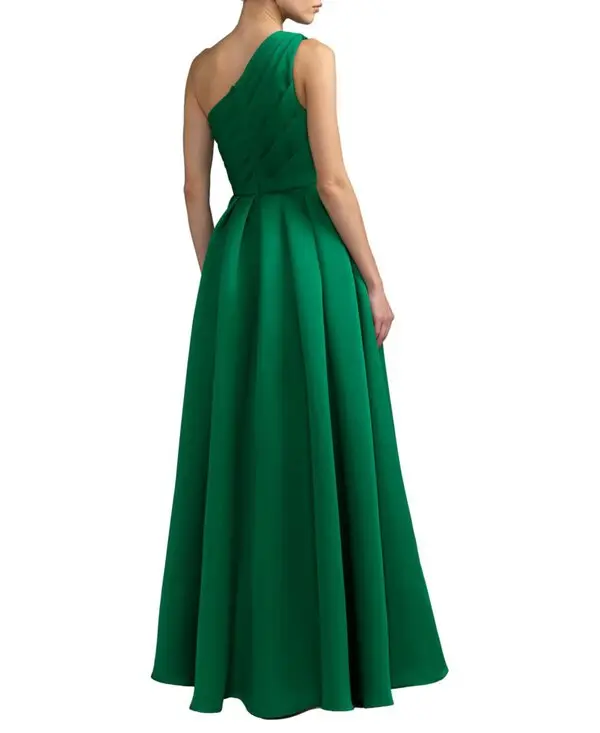 Mac Duggal One Shoulder Satin Gown With Overskirt