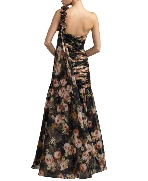 Mac Duggal One Shoulder Floral Printed Chiffon Gown
