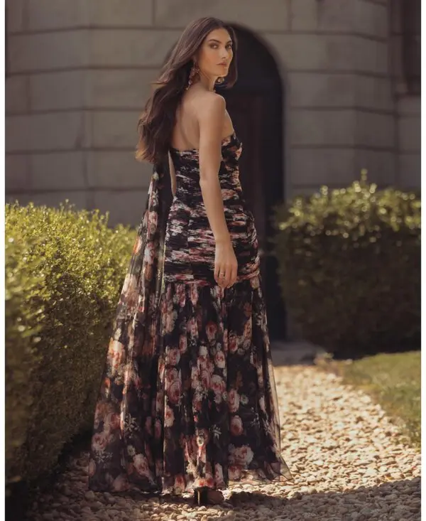 Mac Duggal One Shoulder Floral Printed Chiffon Gown
