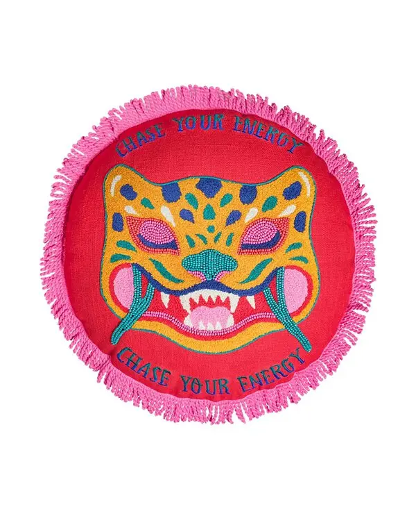 ZSA ZSA ZSU Ghuni Tasseled Embroidered Cotton Cushion, 15.75 X 15.75 - Red