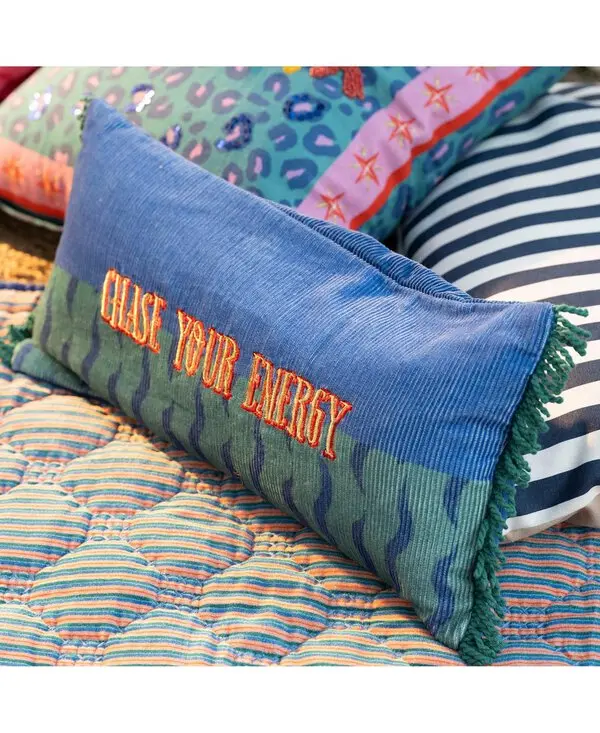 ZSA ZSA ZSU Ghuni Fringed Embroidered Cotton Cushion, 19.69 X 9.84