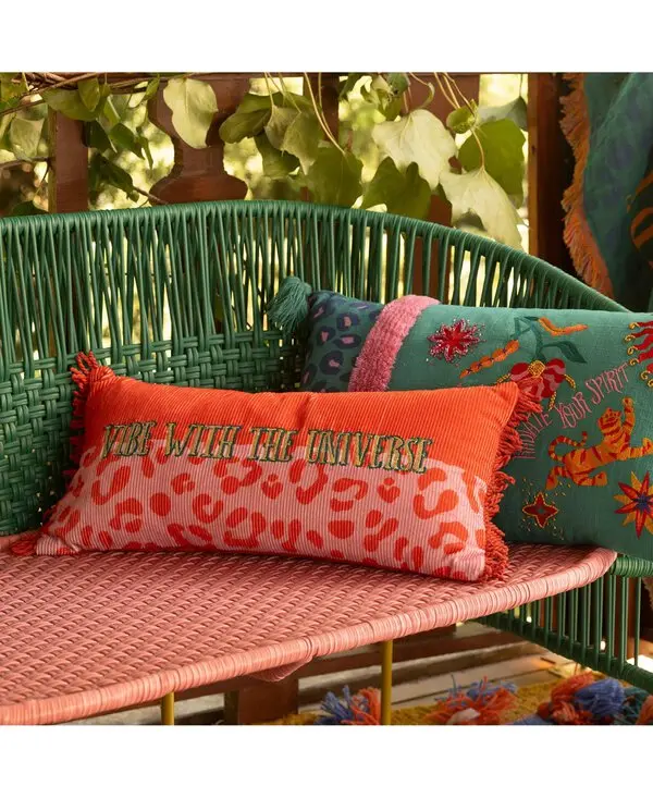 ZSA ZSA ZSU Ghuni Tasseled Embroidered Cotton Cushion, 19.69 X 9.84