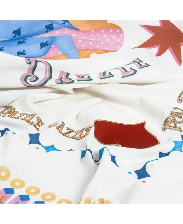 ZSA ZSA ZSU Nilufer Digital Printed Tassel Embroidered Cotton Tablecloth, 62.9 X 94.4