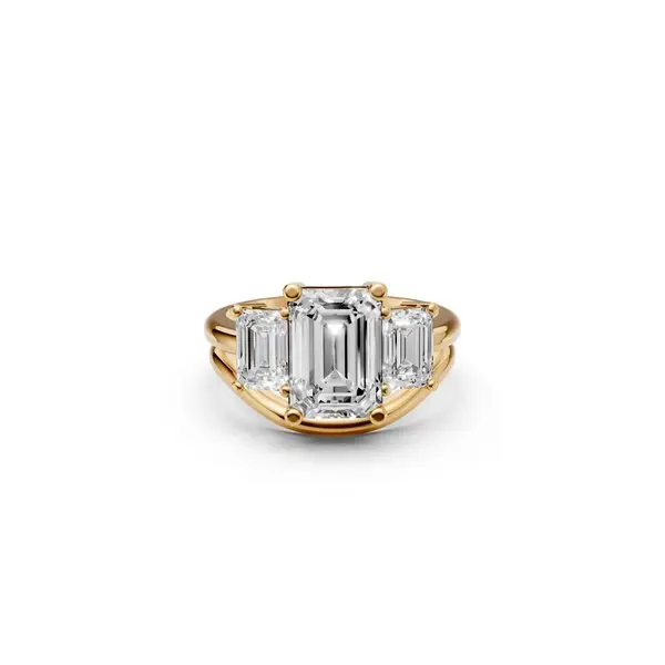 AYA FINE JEWELRY Cecile Emerald Cut Lab Grown Diamond Crossover Three Stone Ring - Yellow