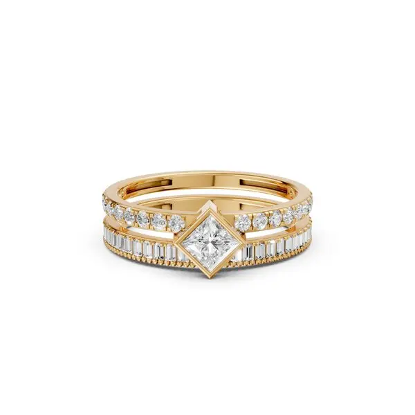 AYA FINE JEWELRY Indra Princess And Baguette Cut Lab Grown Diamond Ring - Yellow