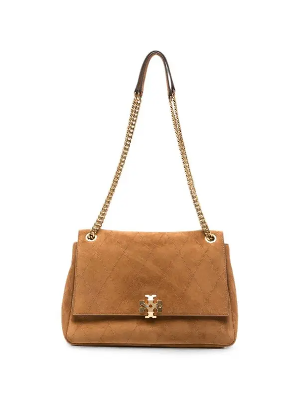 Tory Burch Charlie Suede Leather Shoulder Bag - Beige