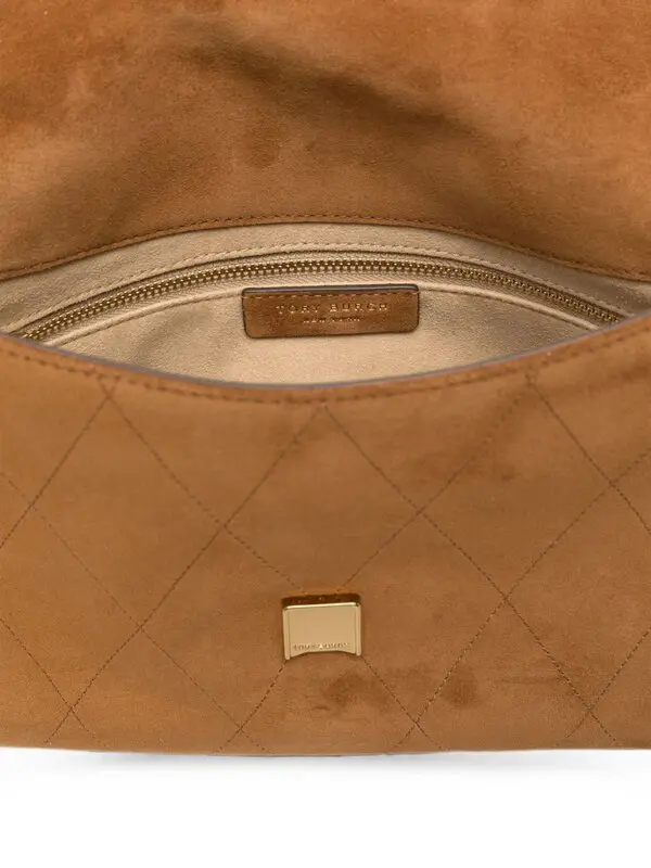 Tory Burch Charlie Suede Leather Shoulder Bag - Beige