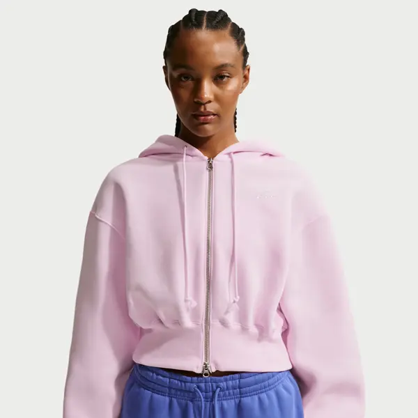 Nike Sportswear Phoenix Fleece Loose Cropped Full-zip Hoodie - Pink