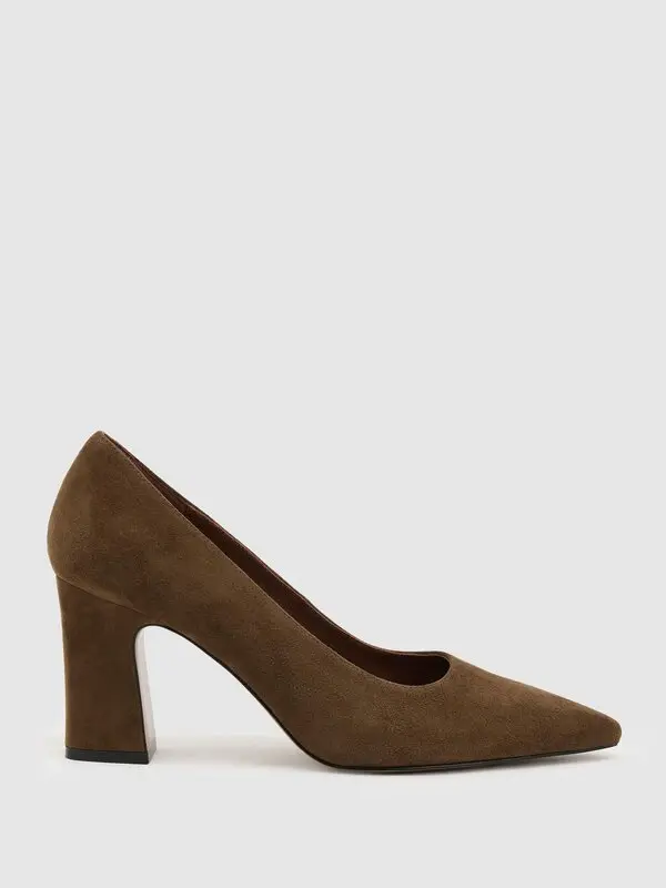 REISS Louisa Suede Block-heel Court Shoes
