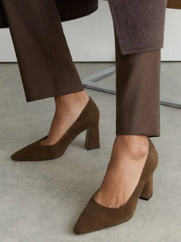REISS Louisa Suede Block-heel Court Shoes