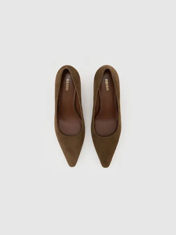 REISS Louisa Suede Block-heel Court Shoes