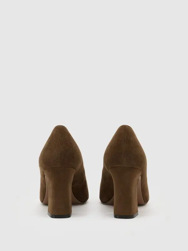 REISS Louisa Suede Block-heel Court Shoes