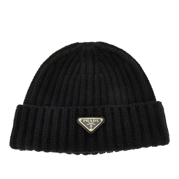 Prada Knitted Beanie With Triangle Logo