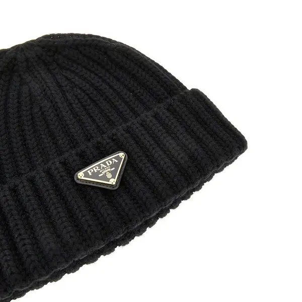 Prada Knitted Beanie With Triangle Logo