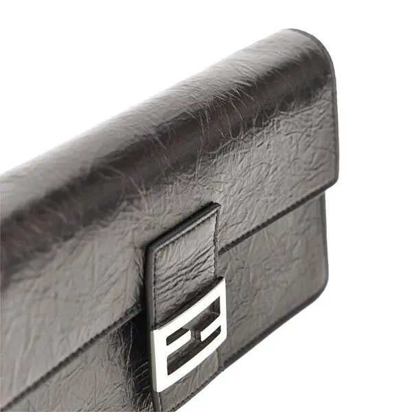 Fendi Craquelé-effect Leather Baguette Clutch With Double Strap