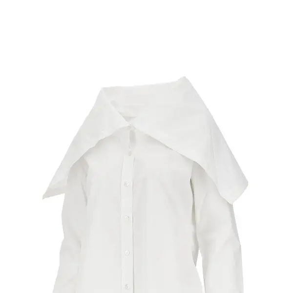 7 For All Mankind Maxi High Neck Cotton Poplin Shirt - White