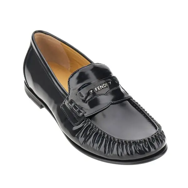 Fendi Scrunch Leather Loafers - Black