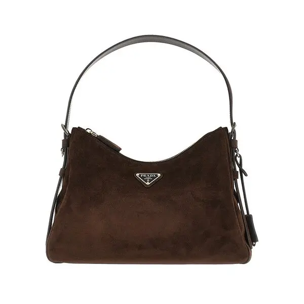 Prada Suede Leather Medium Aimée Bag - Brown