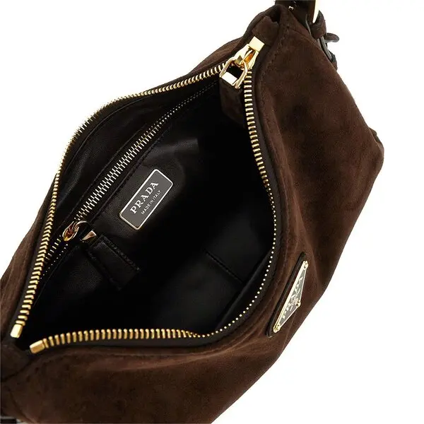 Prada Suede Leather Medium Aimée Bag - Brown