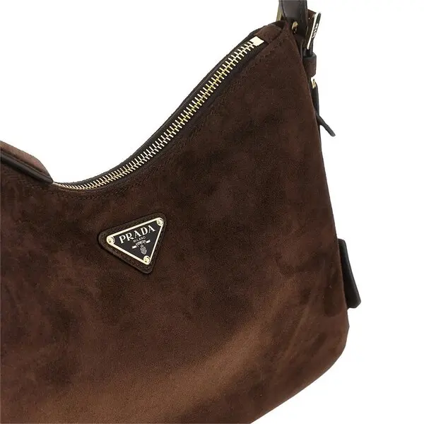 Prada Suede Leather Medium Aimée Bag - Brown